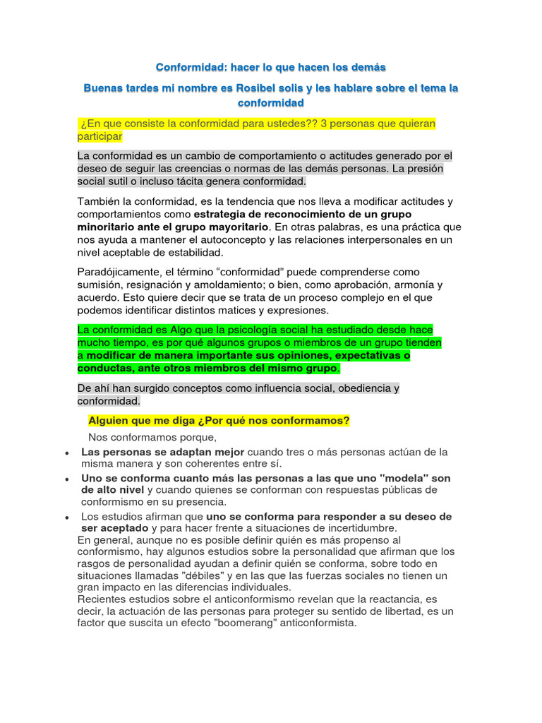 Exposicion La Conmformidad | PDF | Conformidad | Pensamiento