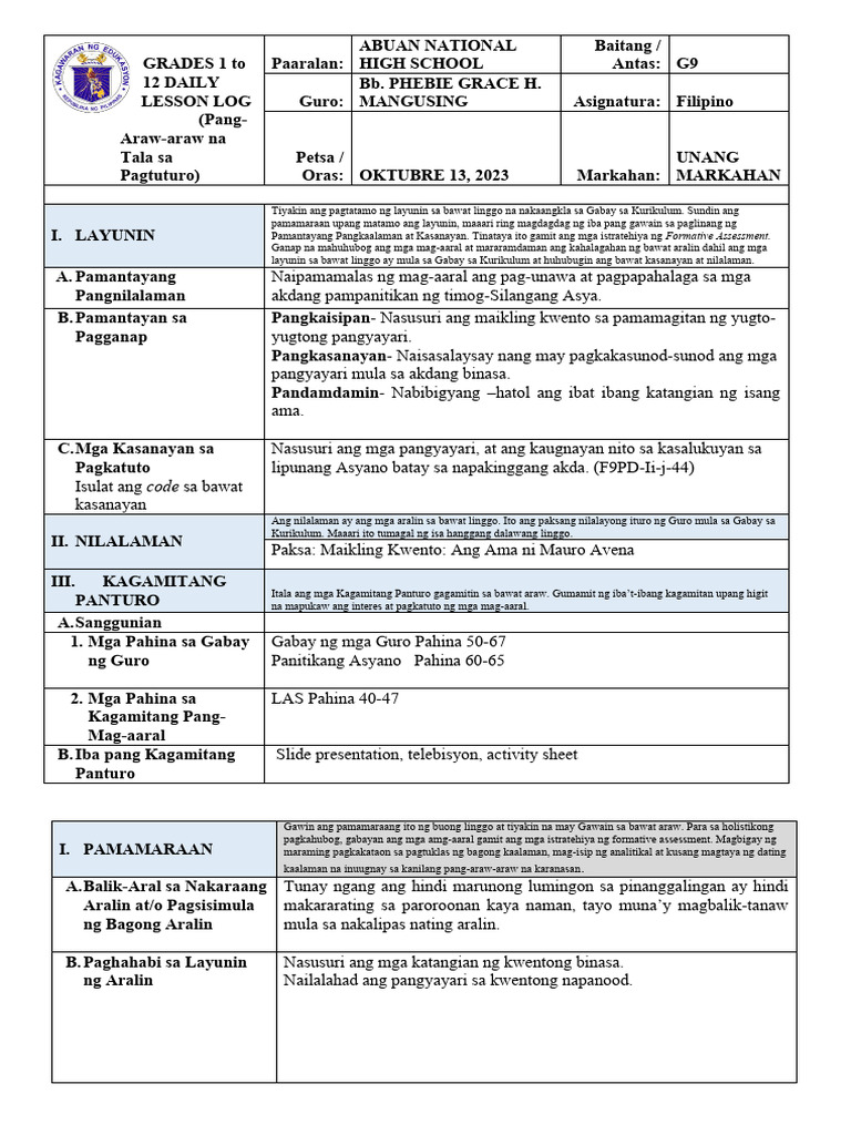 CO-2023-2024-1st-Observation-Lesson Plan | PDF