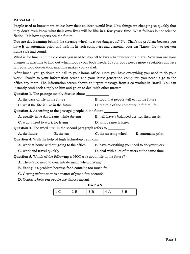 Passage 1 | PDF | Lunch