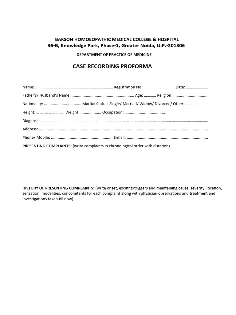 Case Taking Proforma Pom | PDF | Anger | Clinical Medicine