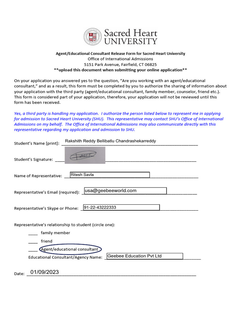 SHU Agent Authorization Form | PDF