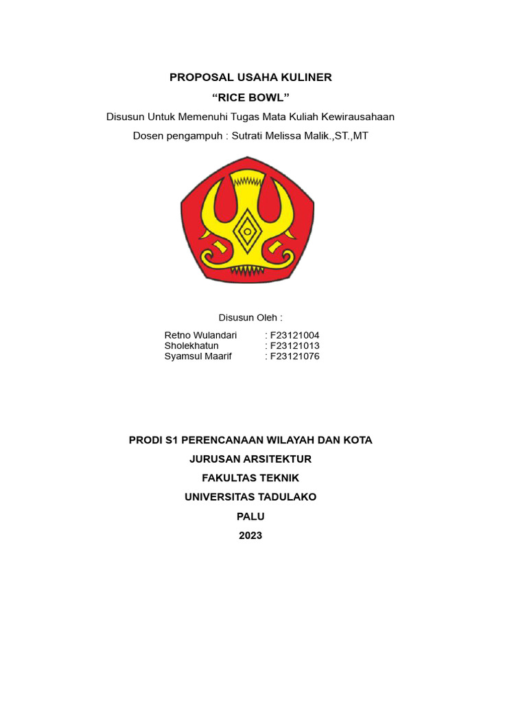 Proposal Usaha Kuliner Rice Bowl 2023 | PDF