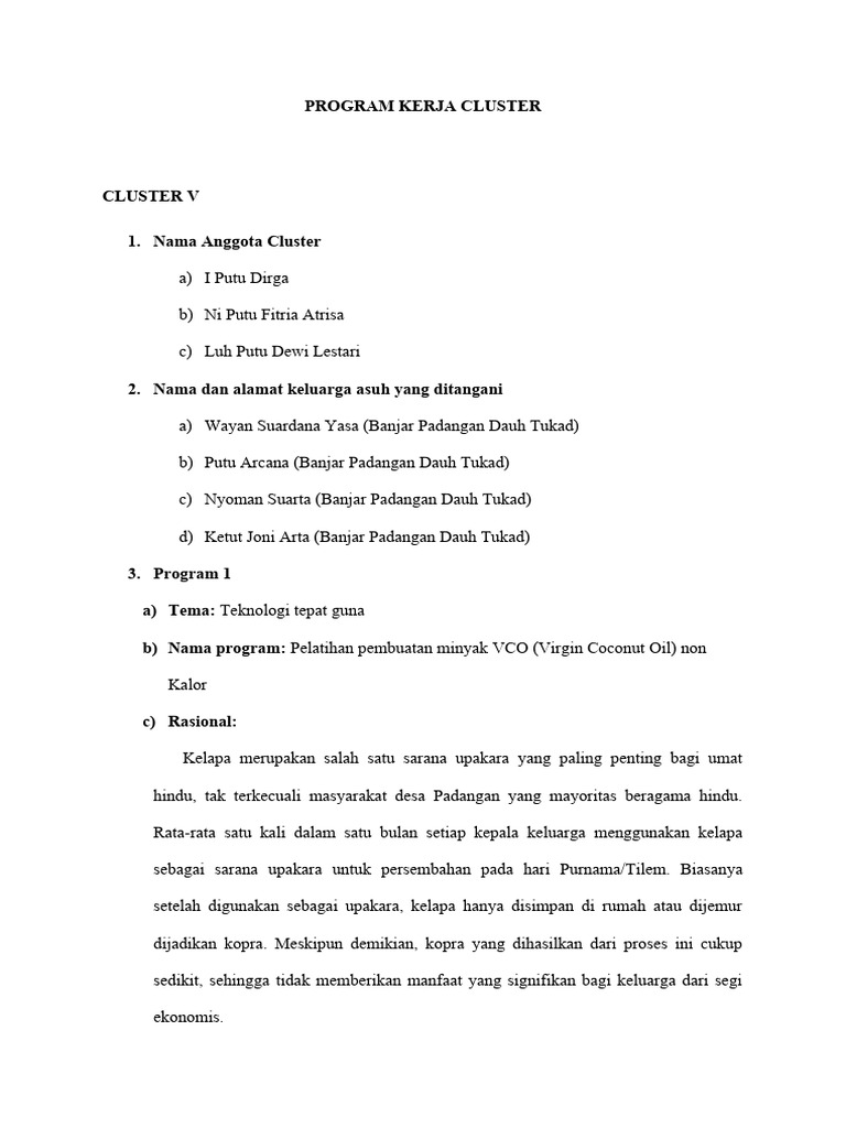 PROGRAM KERJA CLUSTER 5 Fix | PDF