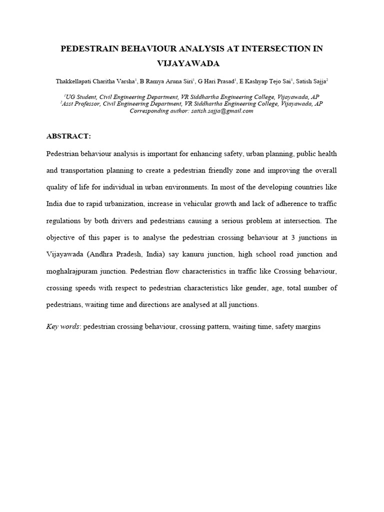 Pedestrian Behavior Analysis in Vijayawada | PDF