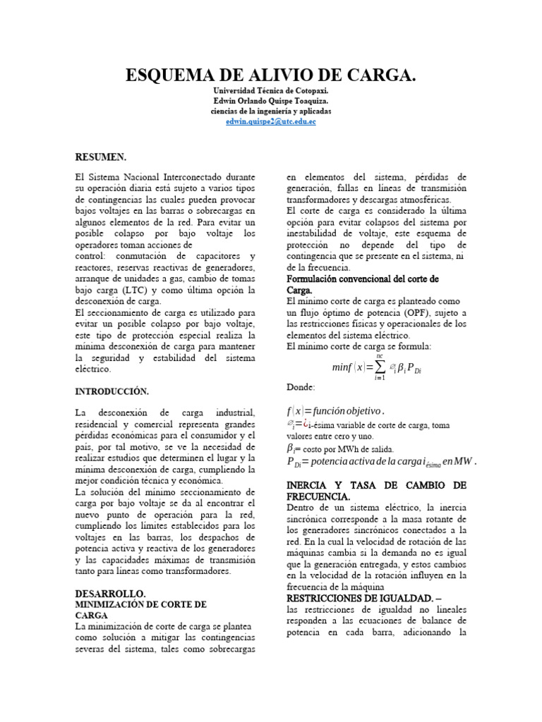Esquema de Alivio de Carga Eléctrica | PDF | Generador eléctrico ...