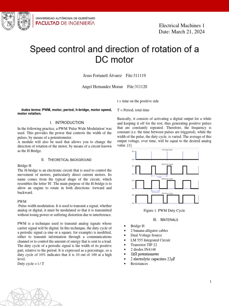 Speed Control and Direction of Rotation of A DC Motor | PDF ...