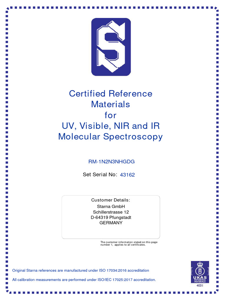 Certified Reference Materials For: UV, Visible, NIR and IR Molecular Spectros | PDF | Metrology ...