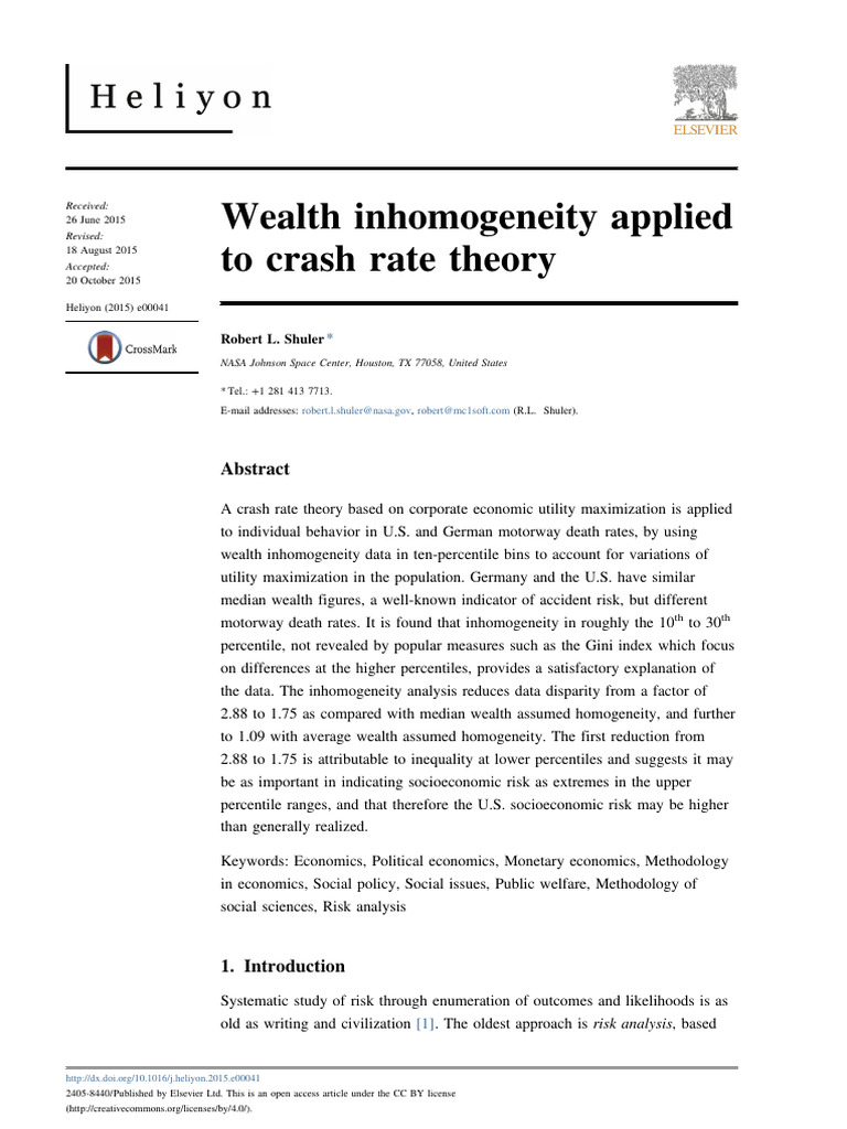 Wealth Inhomogeneity Applied To Crash Rate Theory - 2015 - Heliyon ...