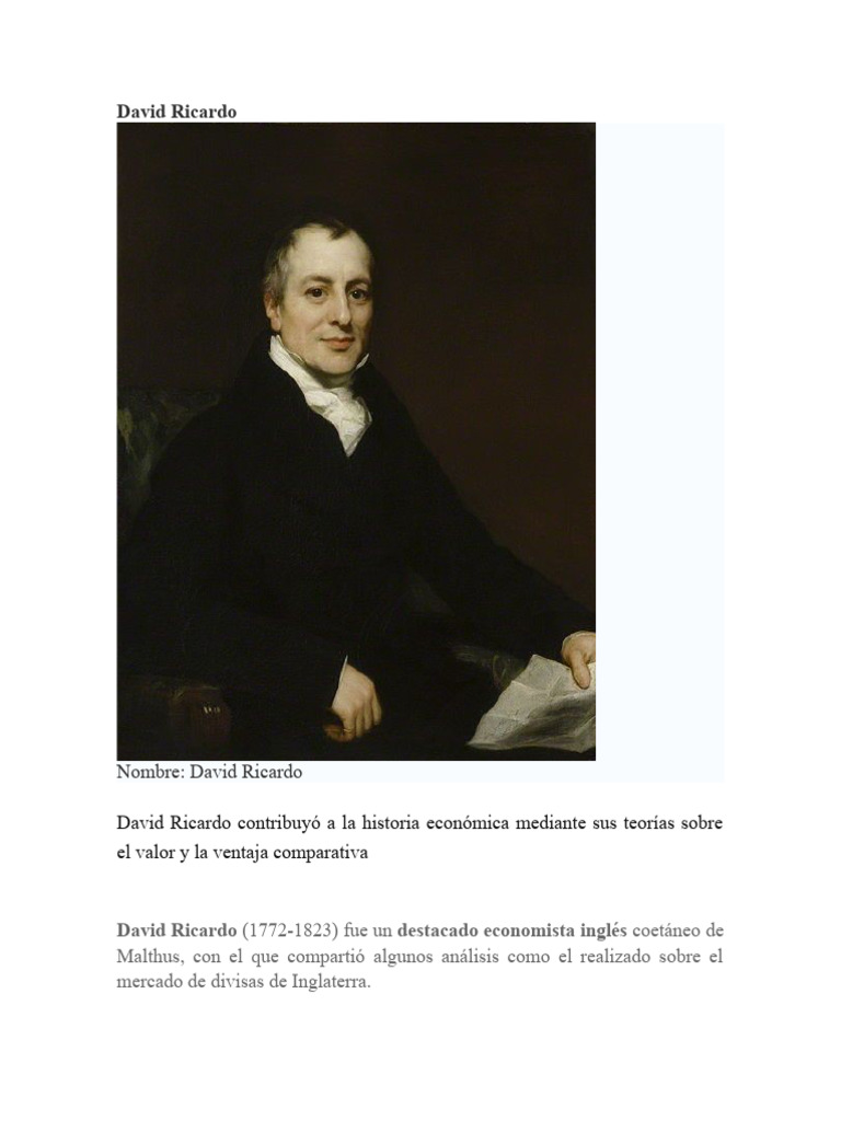 David Ricardo | PDF | El comercio internacional | Ventaja comparativa