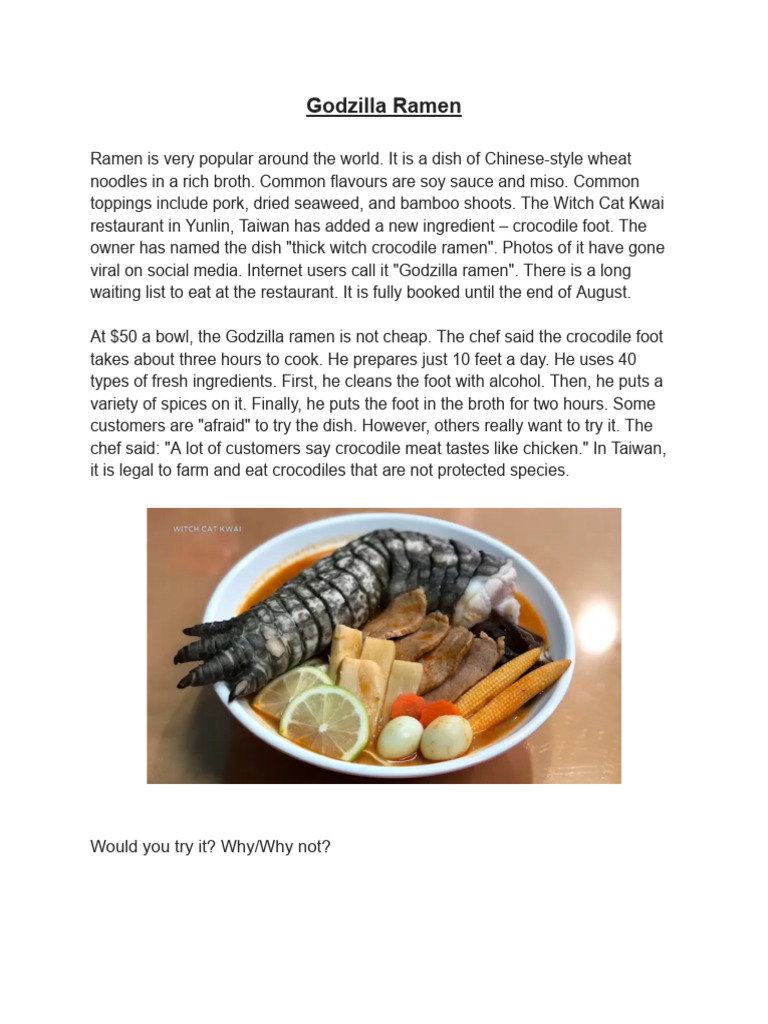 Godzilla Ramen | PDF | Cooking, Food & Wine | Wellness
