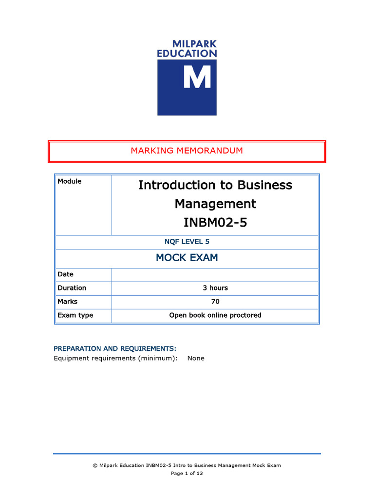 Business Management Mock Exam Guide | PDF | Organizational Structure ...
