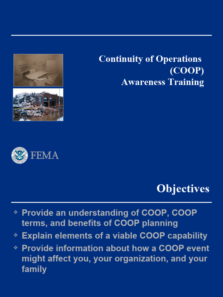 Coop Awareness Training Overview Pdf Federal Emergency Management