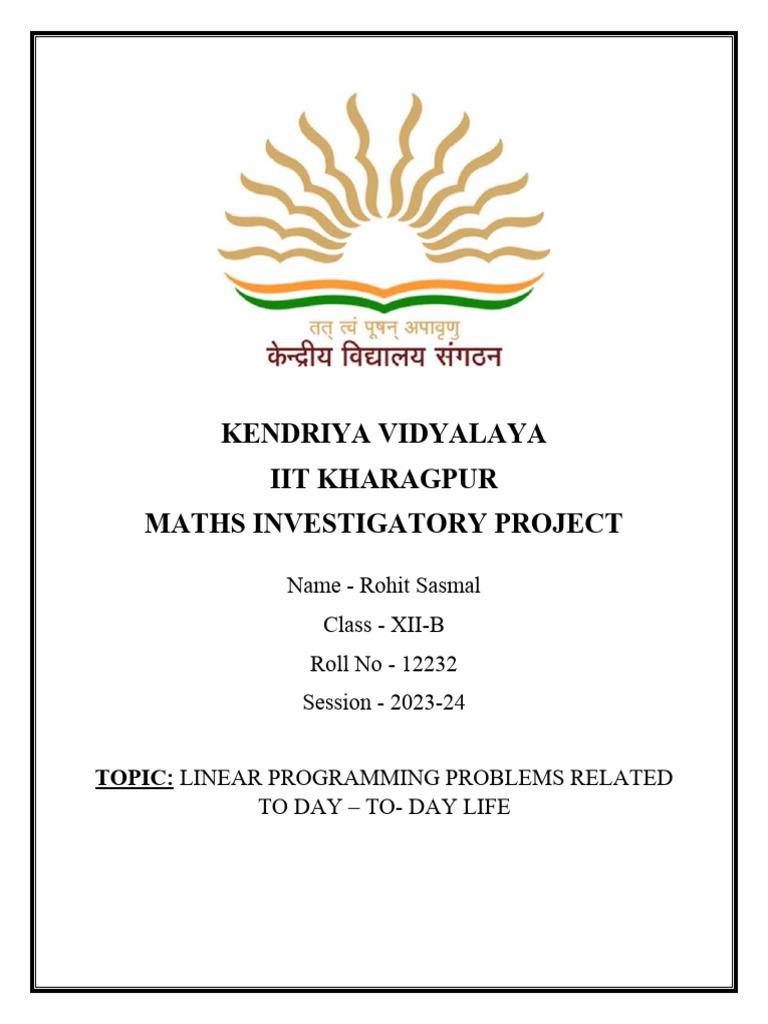 Investigatory - Projects - Maths Rohitsasmal | PDF | Linear Programming | Mathematical Optimization