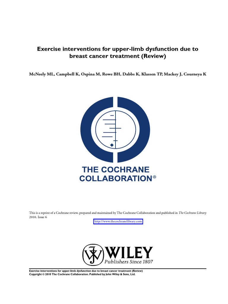 Exercise Interventions For Upper-Limb Dysfunction Due To Breast Cancer Treatment | PDF | Surgery ...