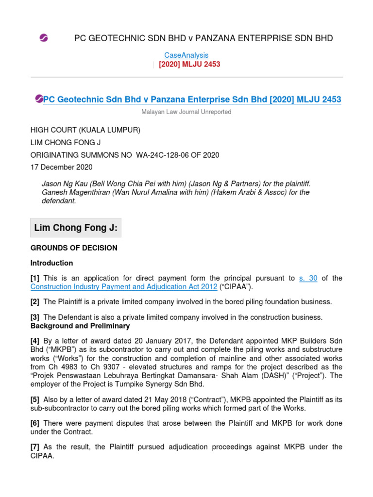 PC Geotechnic SDN BHD V Panzana Enterprise SDN BHD (202 | PDF ...