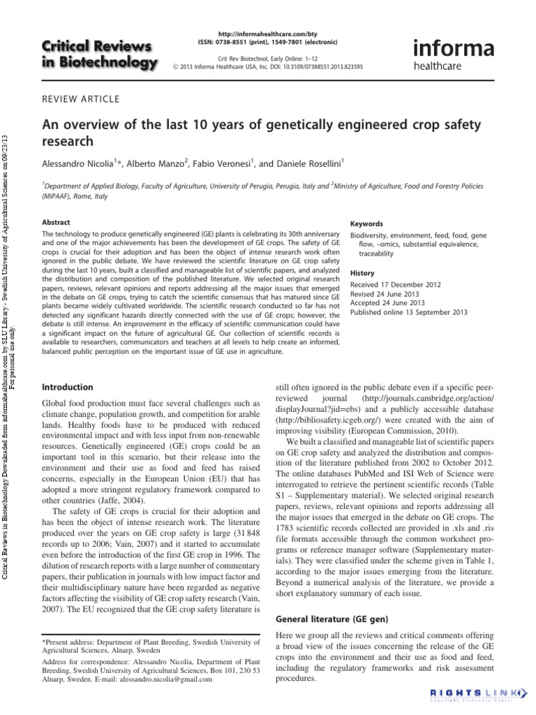 GE Crop Safety Research Overview | PDF | Herbicide | Plant Breeding