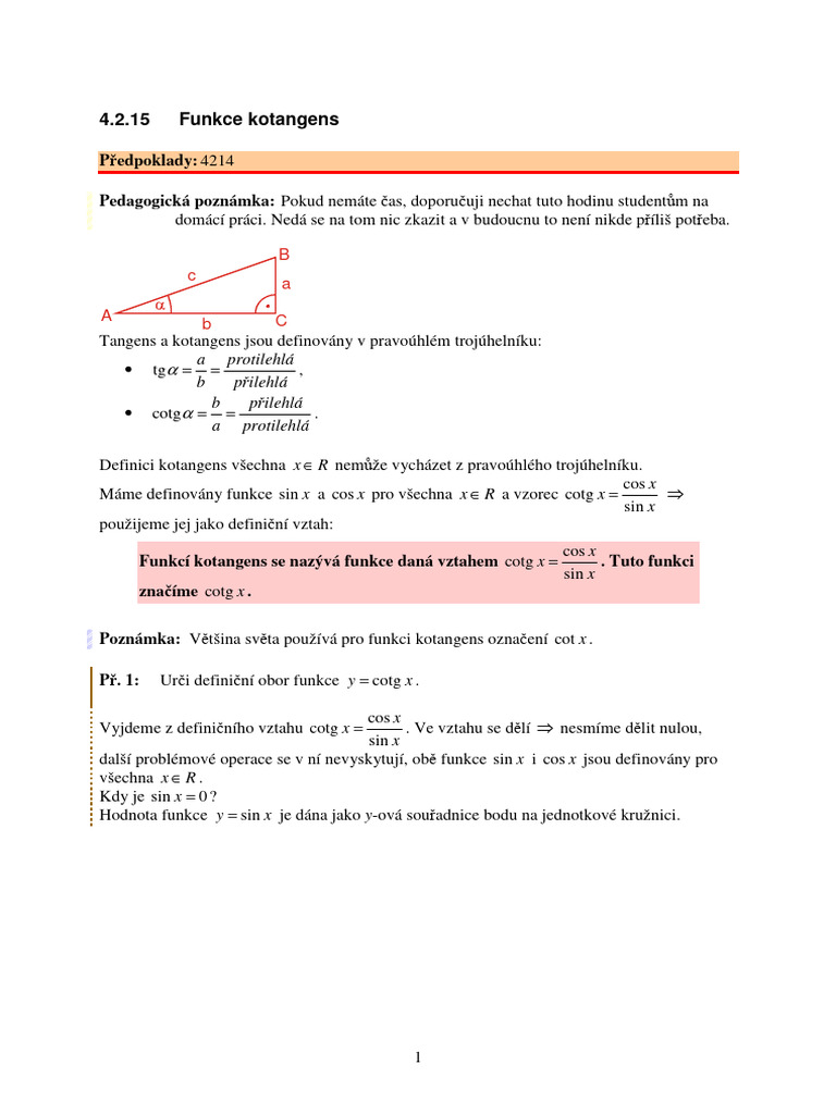 15 Funkce Kotangens | PDF