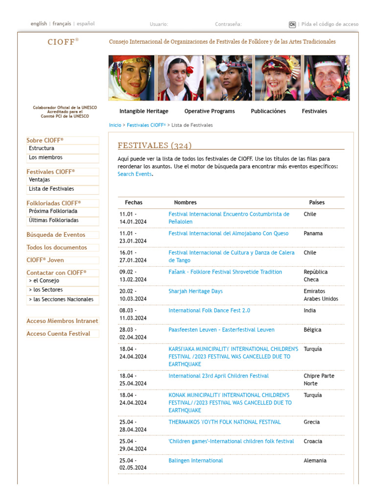 Lista de Festivales CIOFF 2024 | PDF | Cuentacuentos | Historias ...