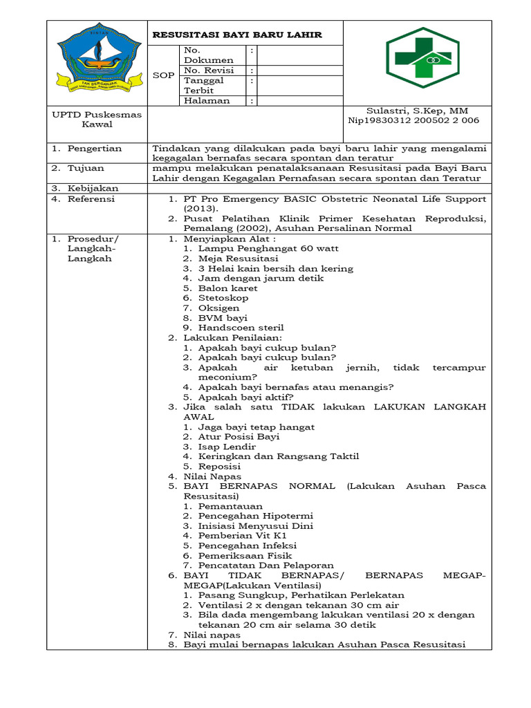 Sop Resusitasi BBL 2024 | PDF