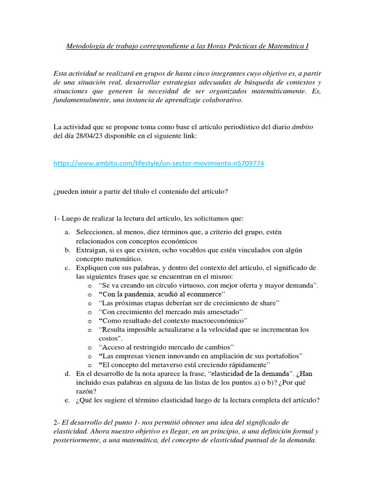Horas Prácticas - 2C - 2023-1 | PDF | Elasticidad (economía) | Demanda