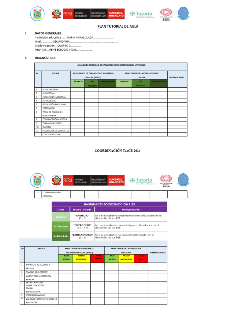 FORMATO-PLAN TUTORIAL DE AULA-TOECE-MI-2024 | PDF | Ciencias del ...