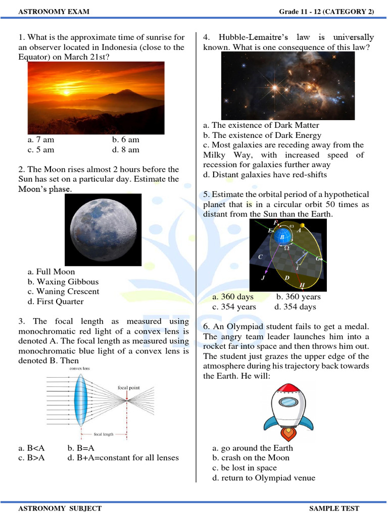 Astronomy Category 2 11th 12th Grades SAMPLE TEST | PDF | Stars | Astronomy