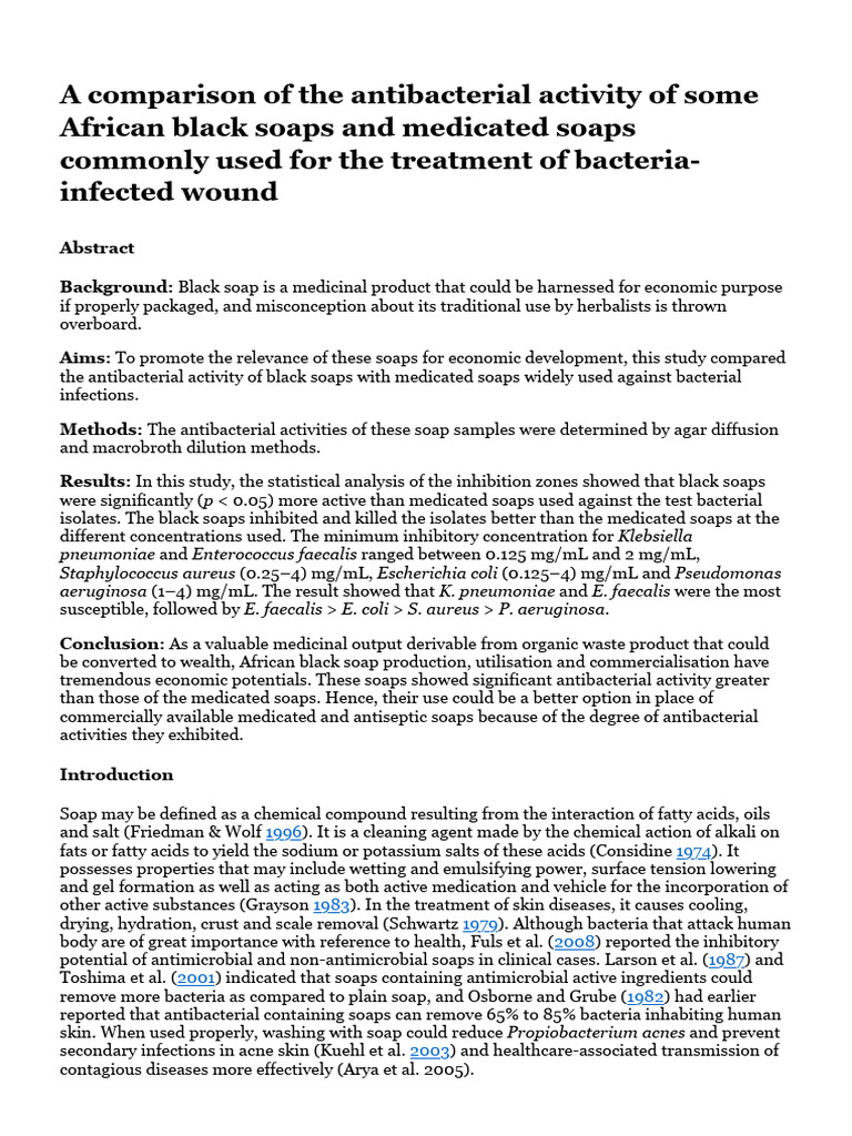 A Comparison of The Antibacterial Activity of Some African Black Soaps and Medicated Soaps ...