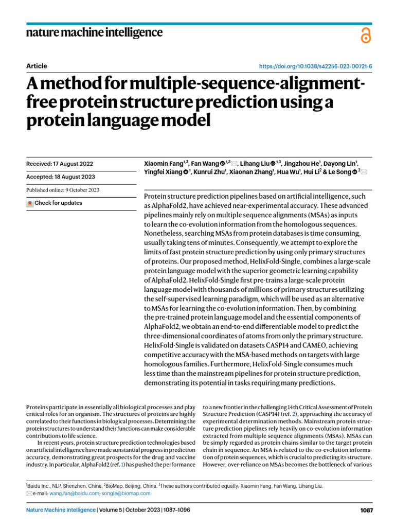 A Method For Multiple-Sequence-Alignment - Free Protein Structure Prediction Using A - Protein ...