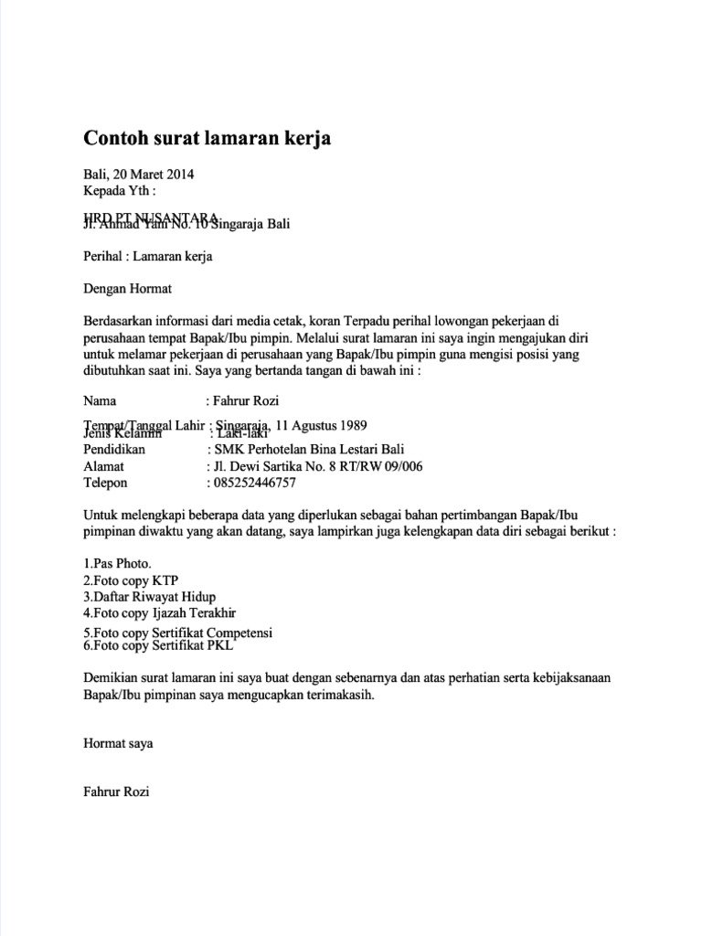 PDF Contoh Surat Lamaran Kerja Compress | PDF