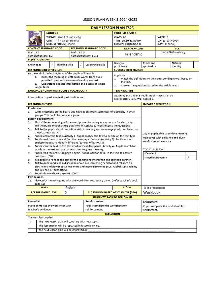 Lesson Plan Week 3 2024/2025 | Download Free PDF | Lesson Plan | Learning