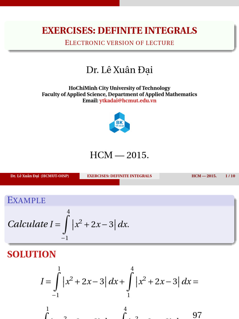 exercises definite_integral_handout | PDF | Real Analysis | Algebra