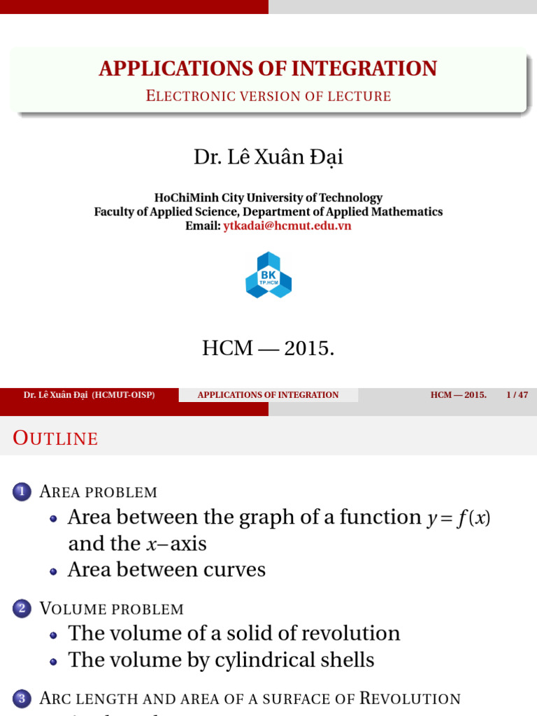 Application of Integration Handout | PDF | Integral | Area