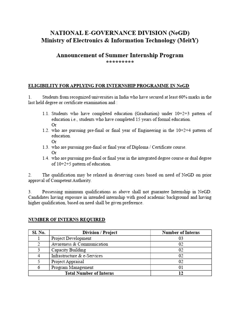 NeGD Summer Internship Program 2024 | PDF | Academic Degree | Educational Stages