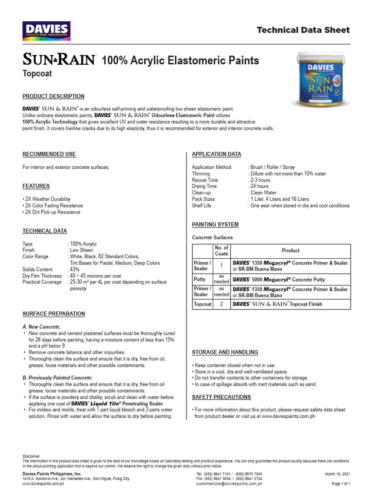 Tds-Dv-Sun - Rain-Topcoat-20210318 | PDF | Paint | Acrylic Paint
