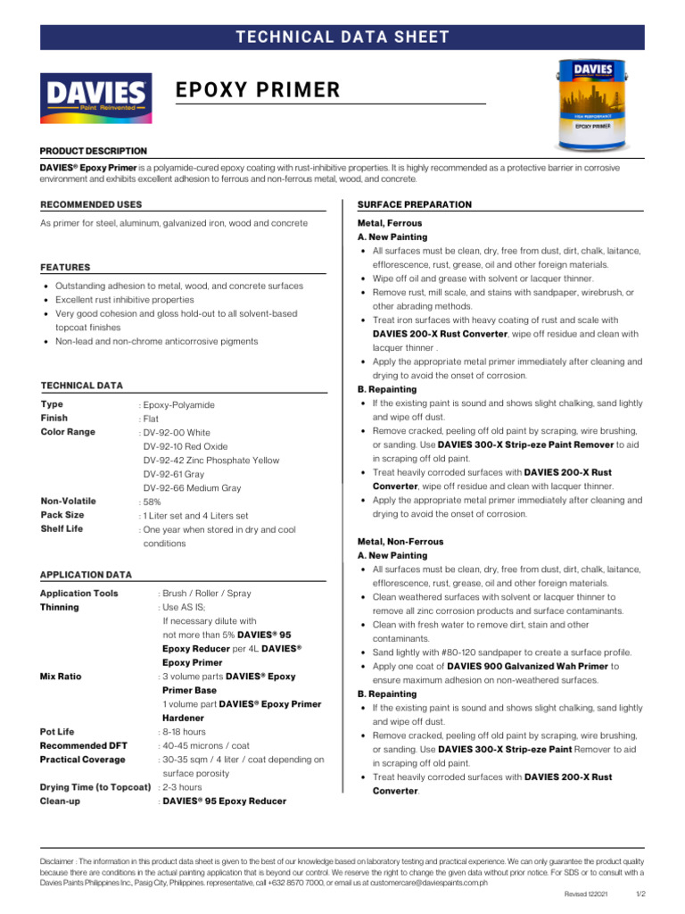 Tds DV 92 XX - Epoxy Primer 2 | PDF | Paint | Corrosion