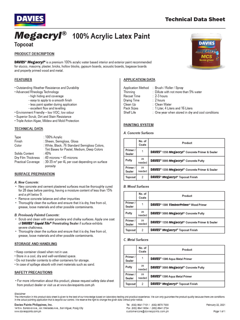 (Standard) Tds-Dv-Megacryl Topcoat (Sheen - SG - Gloss) - 20210222 ...