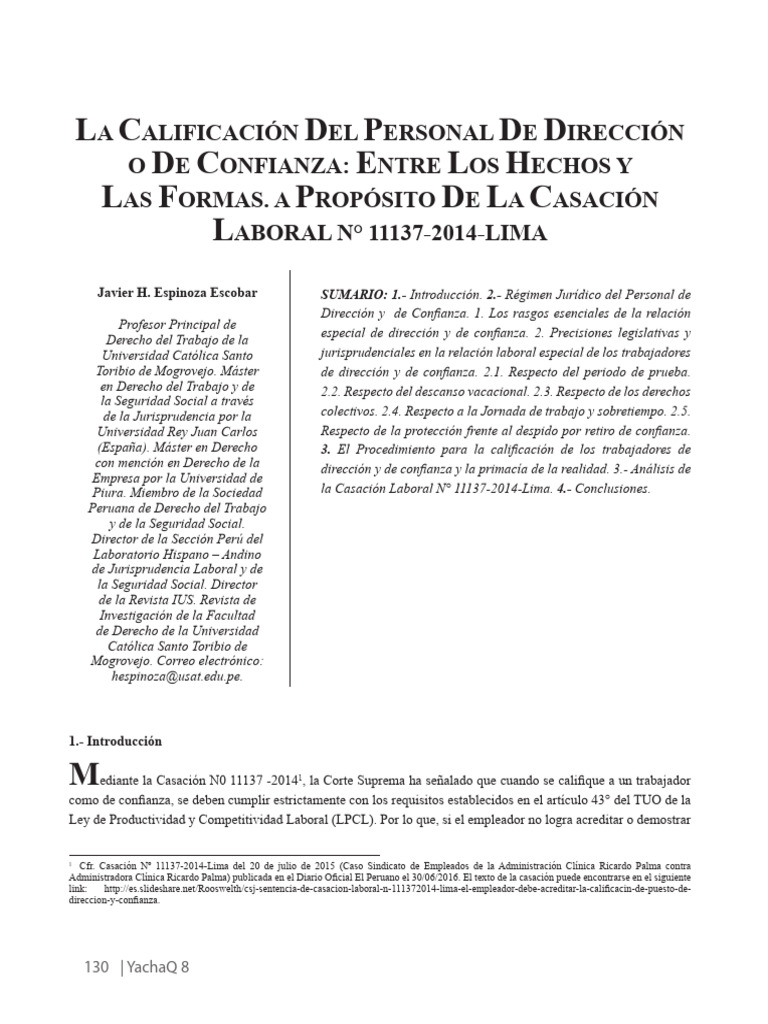 Calificación del Personal de Confianza | PDF | Derecho laboral | Caso ...