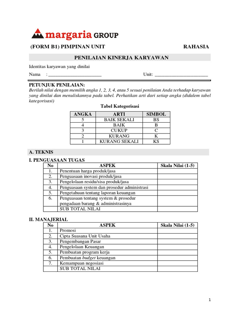 Form Penilaian Kinerja Karyawan PT Margaria Group - Rabbani S.K - 4NN | PDF
