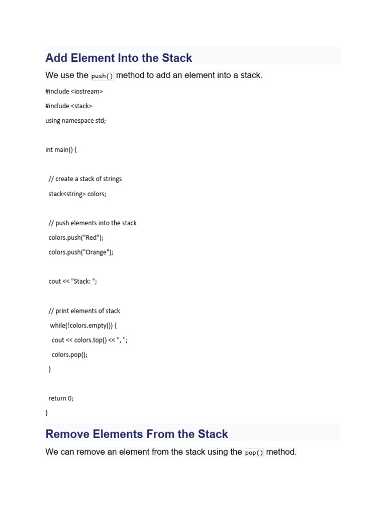 Add Element Into The Stack | Download Free PDF | Namespace | Computer Programming