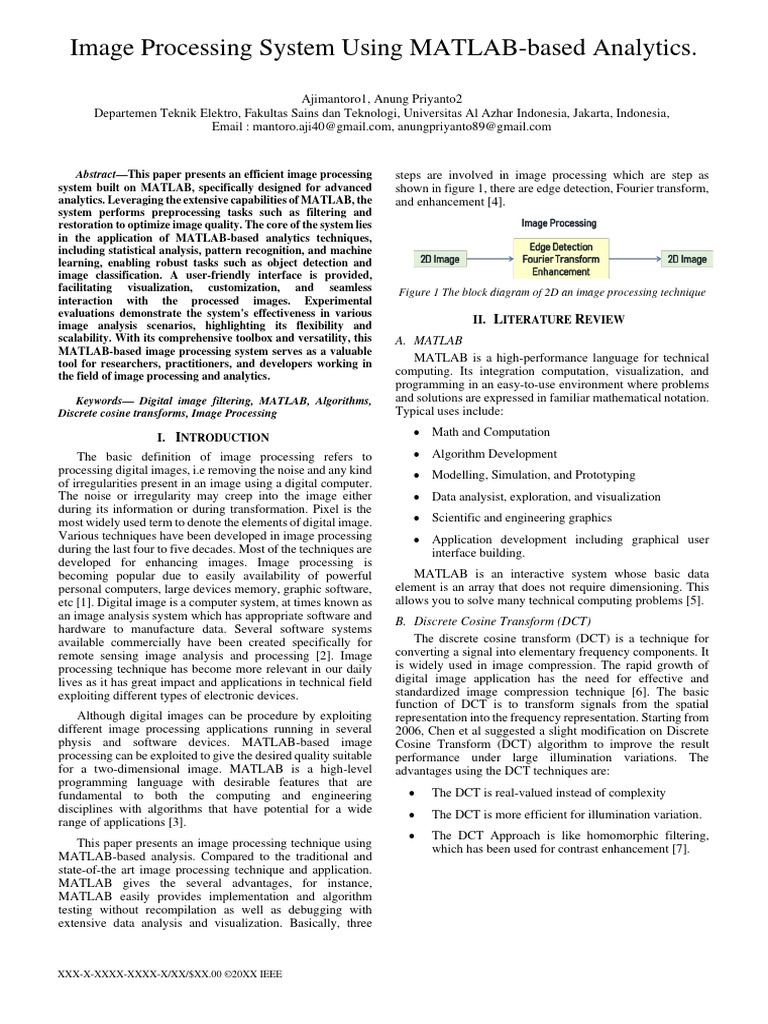 Image Processing System Using MATLAB-based Analytics | PDF | Digital Image | Data Compression