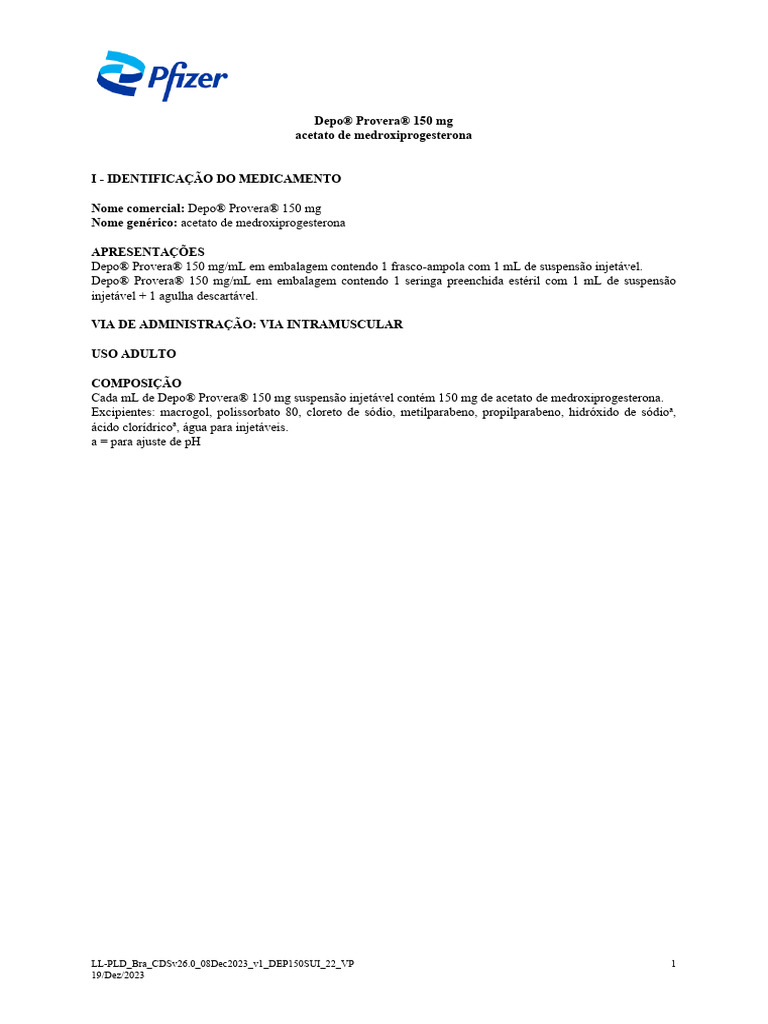 Depo Provera 150mg Paciente 22 | PDF | Gravidez | Anticoncepcionais