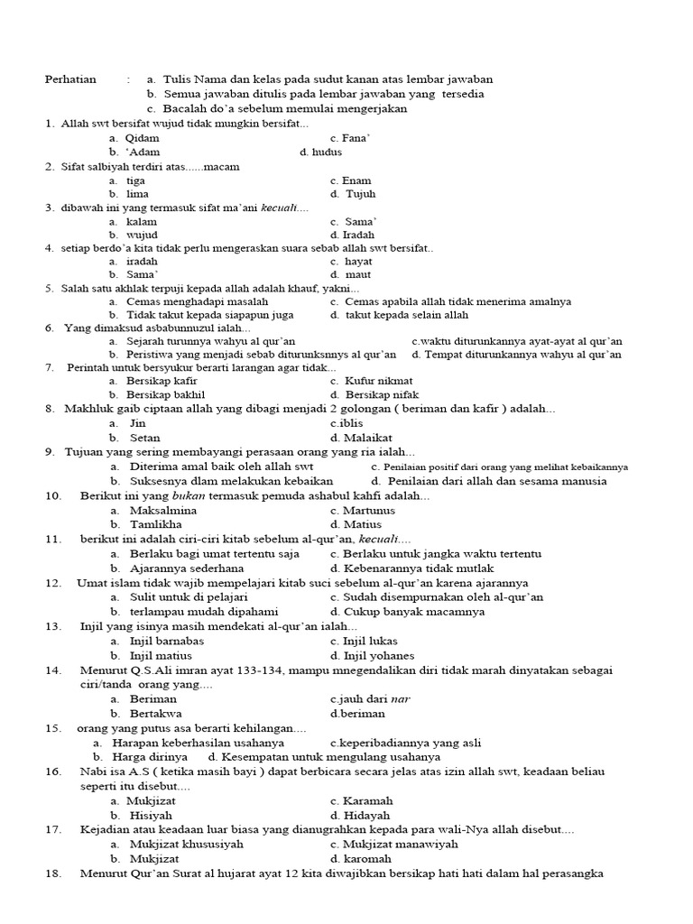 Soal Pendidikan Agama Islam | PDF | Agama & Spiritualitas