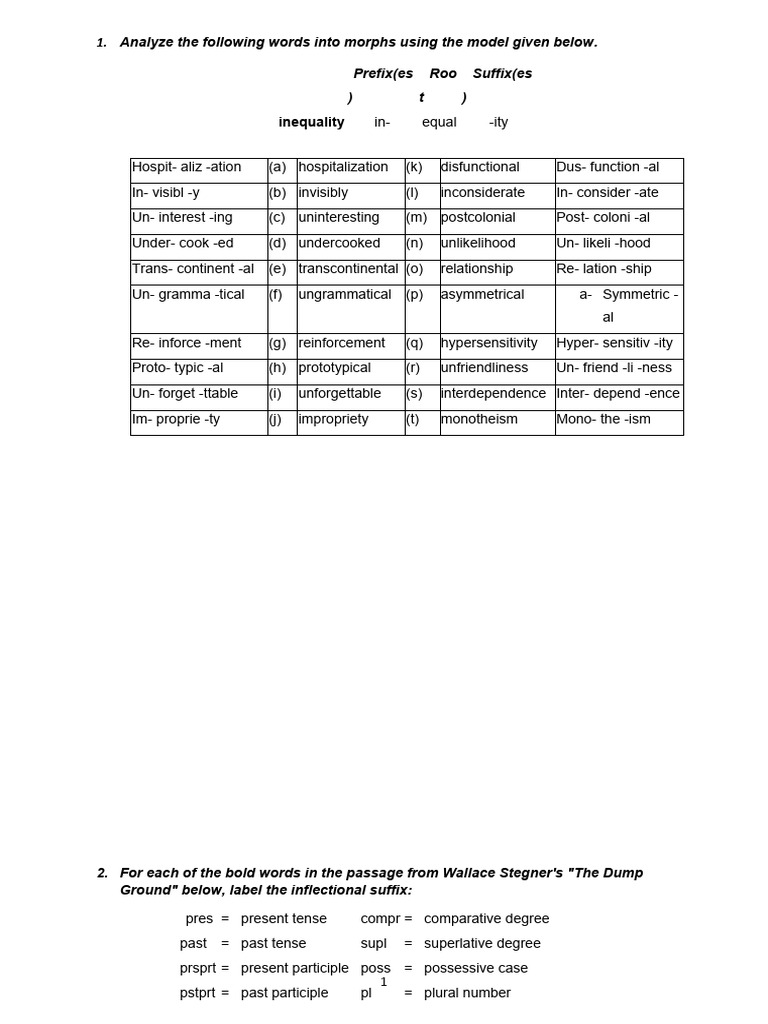 Exercises For Morphology | PDF | Noun | Verb