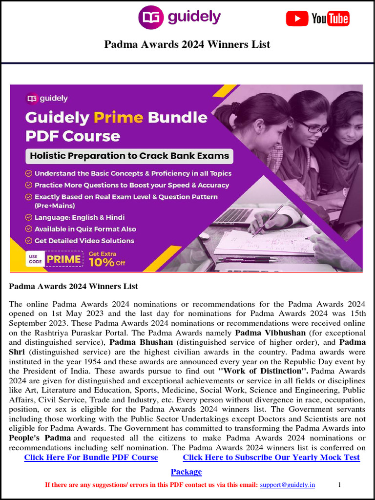 Padma Awards | PDF | Orders, Decorations, And Medals | Awards