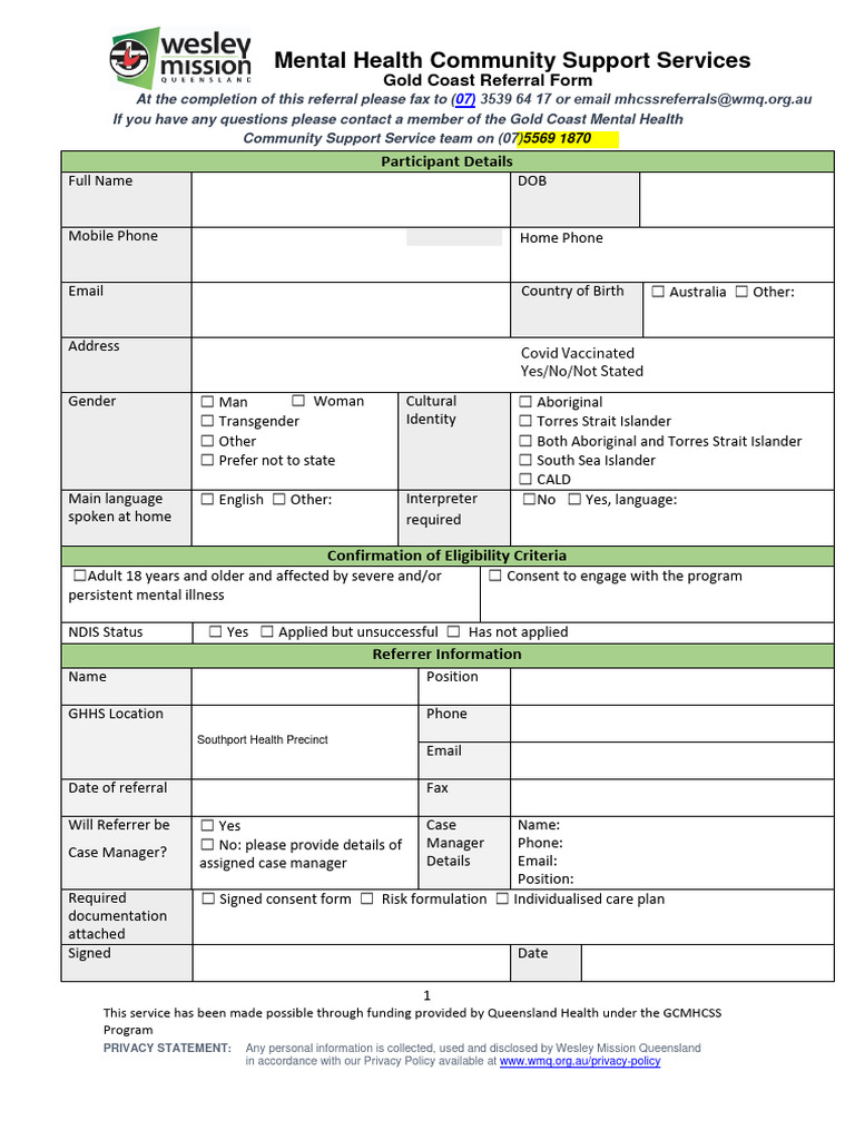 WMQ Referral Form | PDF | Mental Health | Health Care