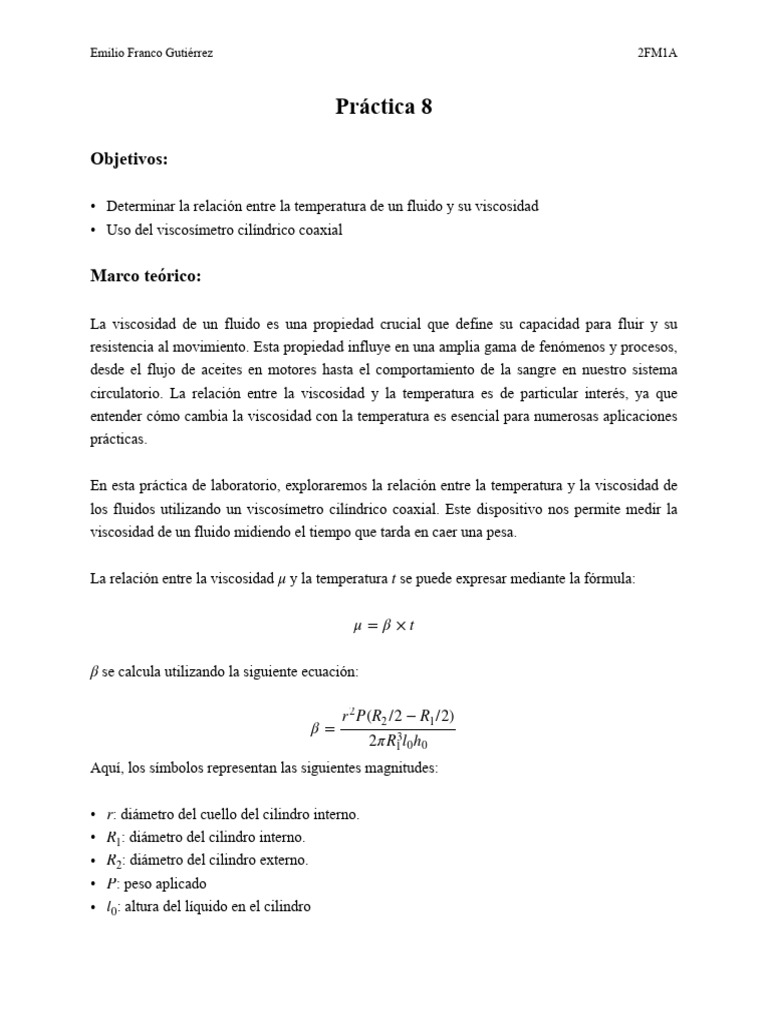 Práctica8 FrancoGutiérrezEmilio 2FM1A | PDF | Viscosidad | Temperatura
