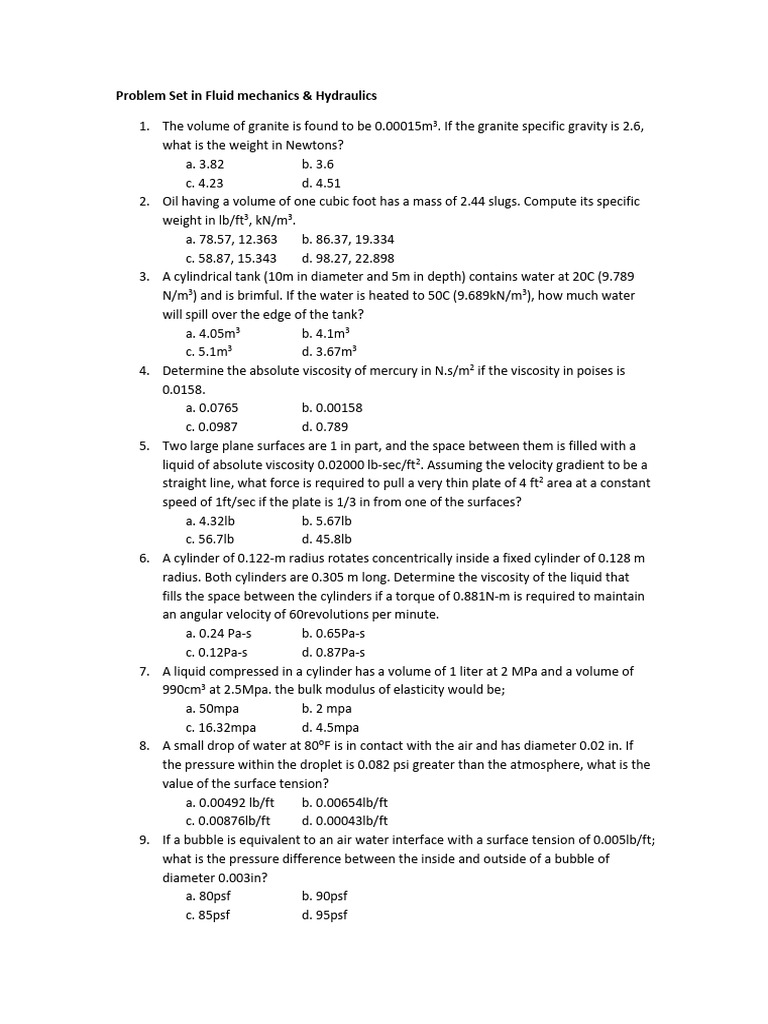 Problem Set in Fluid Mechanics | PDF | Pressure | Jet Engine