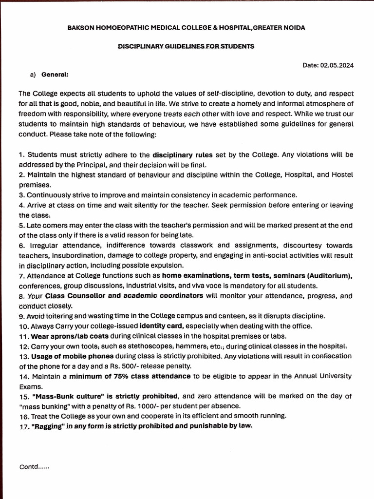 Disciplinary Rules For Students | PDF | Disciplines
