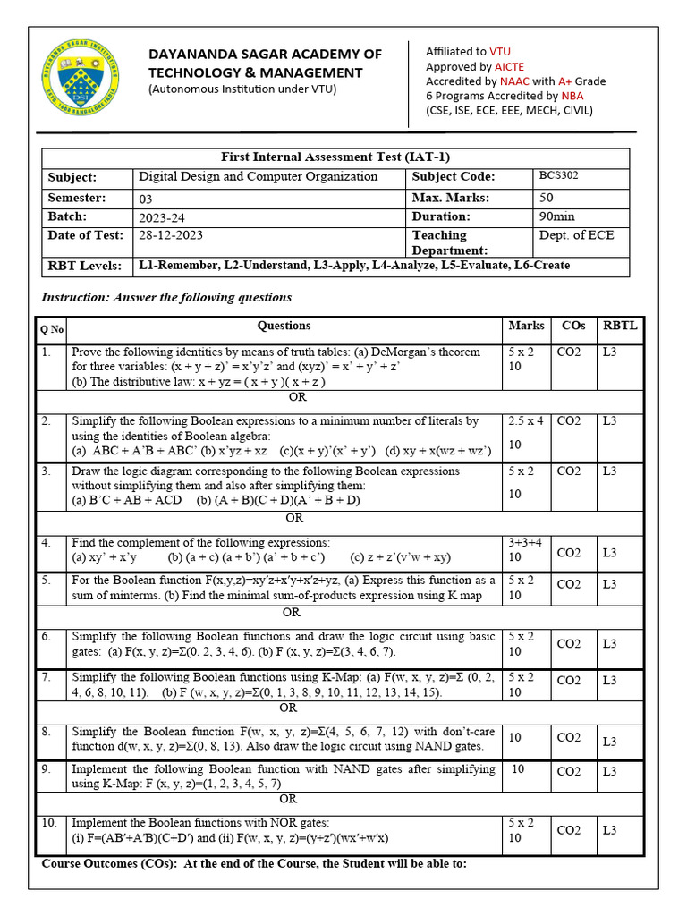 DD & CO FIRST IA QP | PDF | Logic Gate | Electronic Design