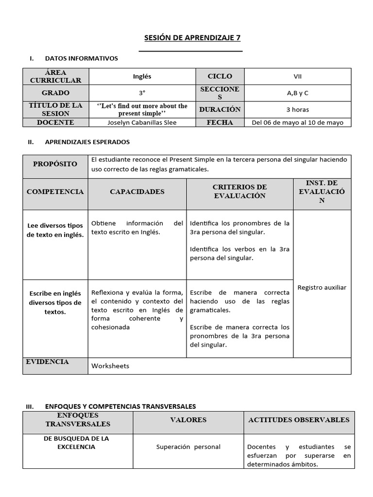 Sesión de Aprendizaje 7 | PDF | Aprendizaje | Evaluación